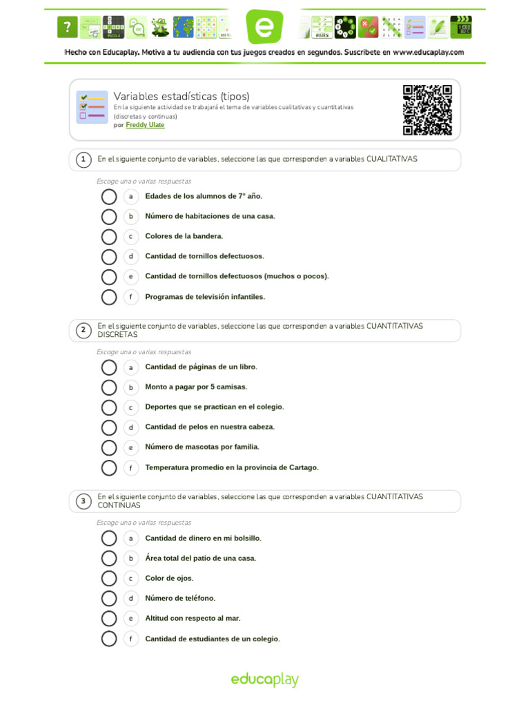 Actividad - Variables - Estadisticas - Tipos | PDF