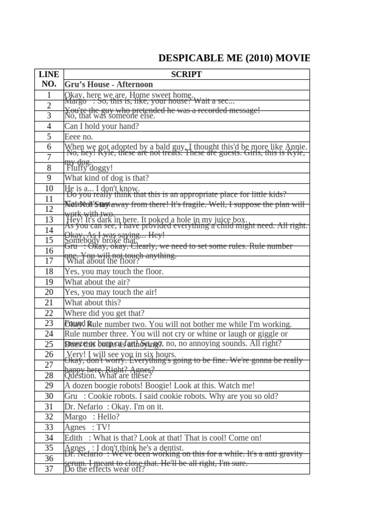 Despicable Me (2010) Movie Script | PDF
