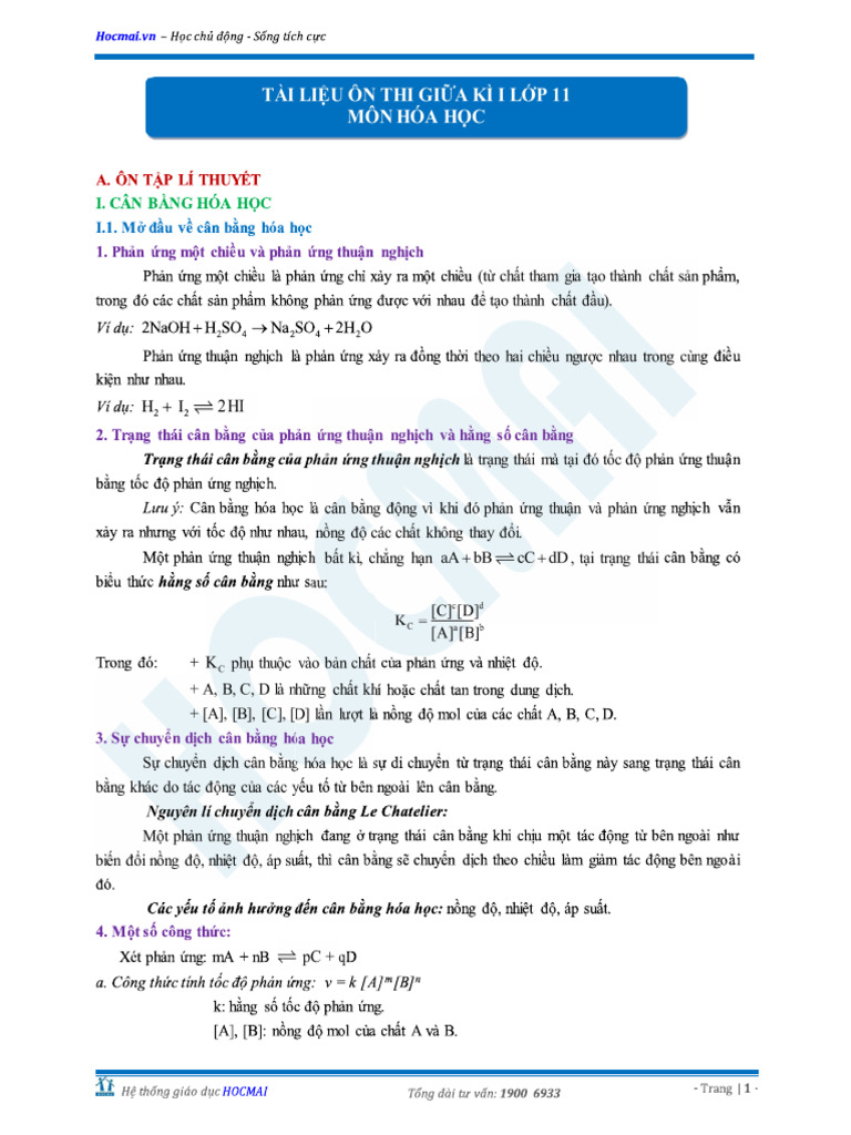 TL On Thi Giua Ki I - Hoa 11 - CTST | PDF