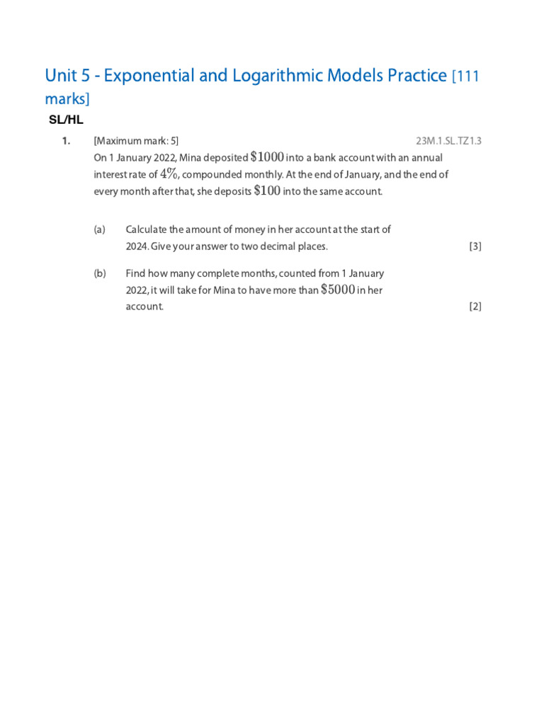 Unit_5_-_Exponential_and_Logarithmic_Models_Practice (2) | PDF | Logarithm | Arithmetic