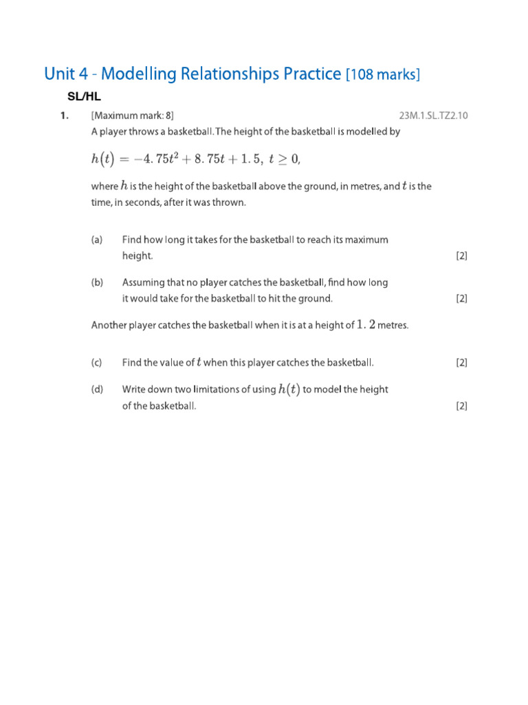 Unit 4 - Modelling Relationships Practice | PDF