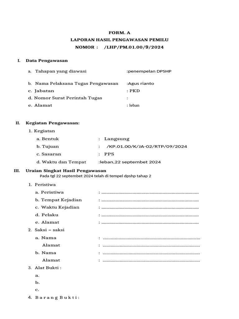 FORM A Penempelan DPSHP 2 | PDF