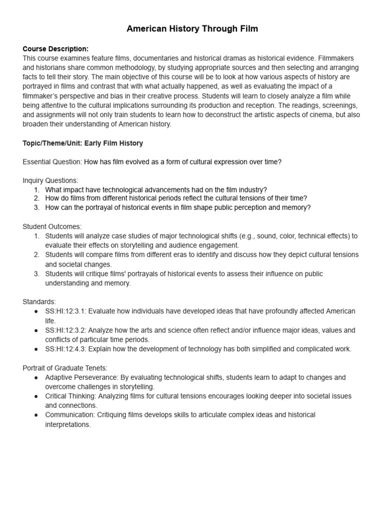 American History Through Film Curriculum Template | PDF | Public ...