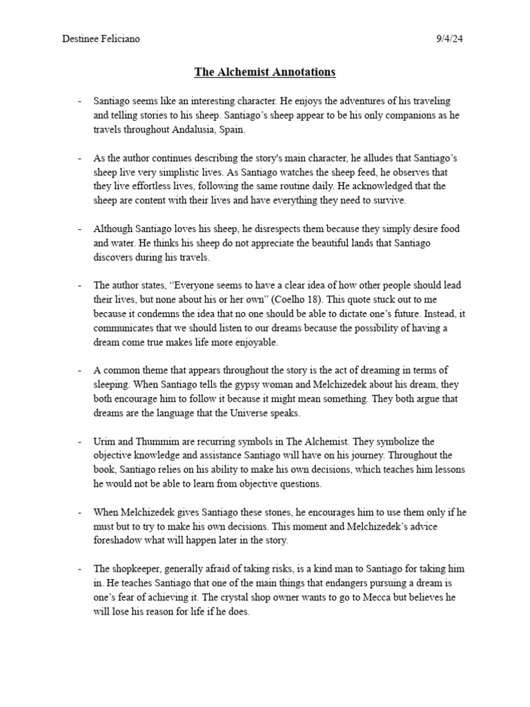 Annotations on Santiago in The Alchemist | PDF
