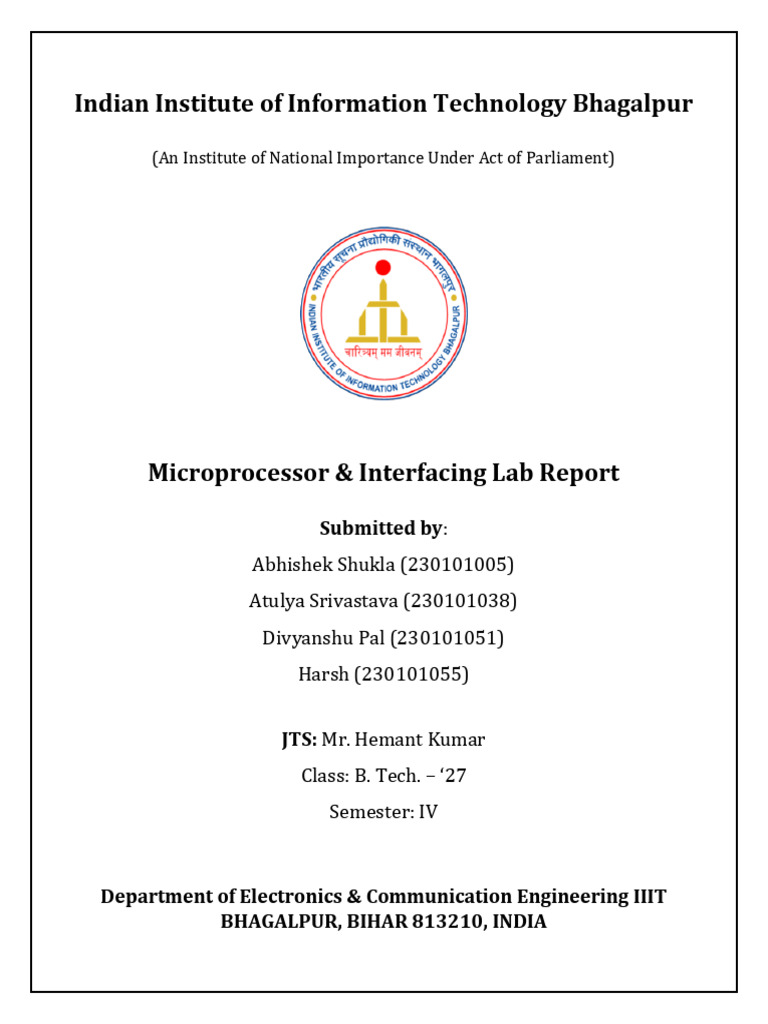 Microprocessor Lab Report IIIT Bhagalpur | PDF | Digital Electronics ...