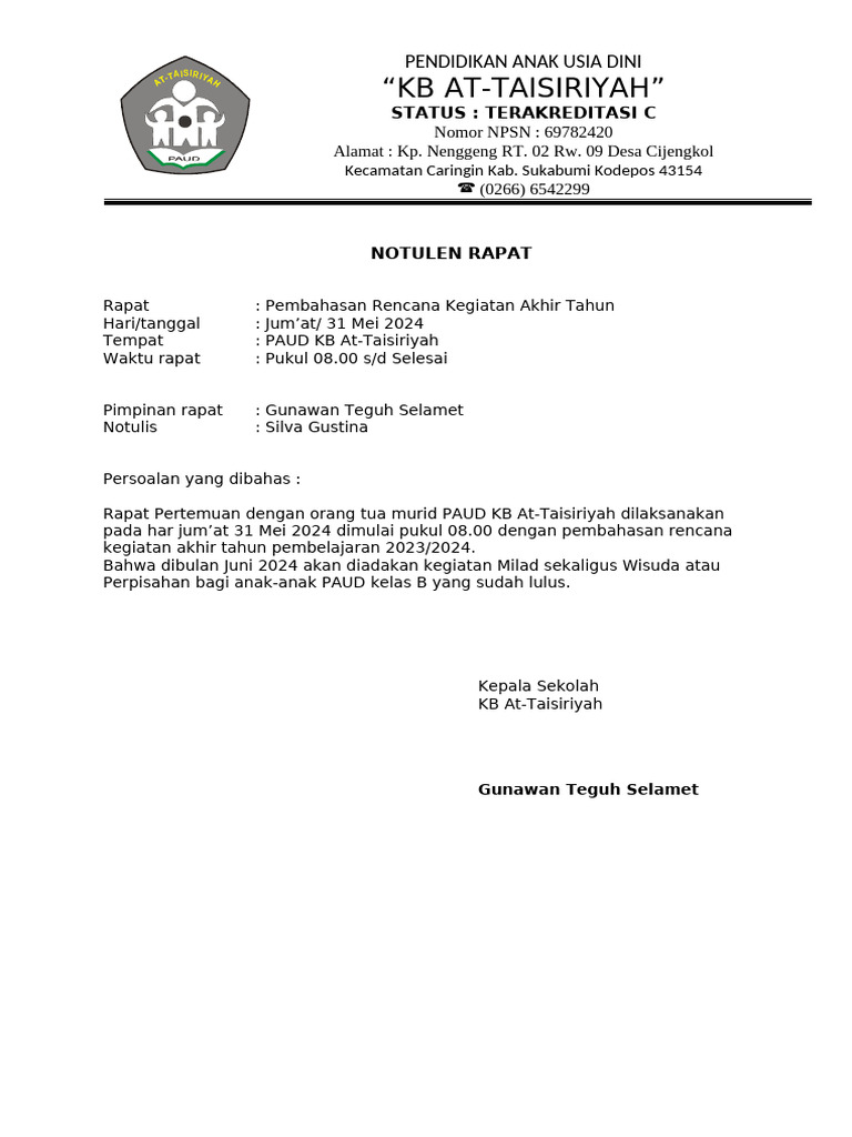 Format Notulen Rapat | PDF