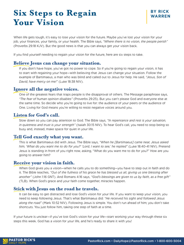 Six Steps to Regain Your Vision | PDF | Jesus | Abrahamic Religions