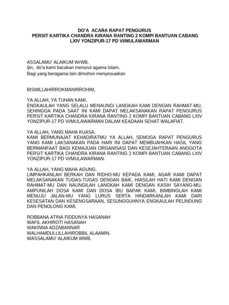 Doa Rapat Pengurus | PDF