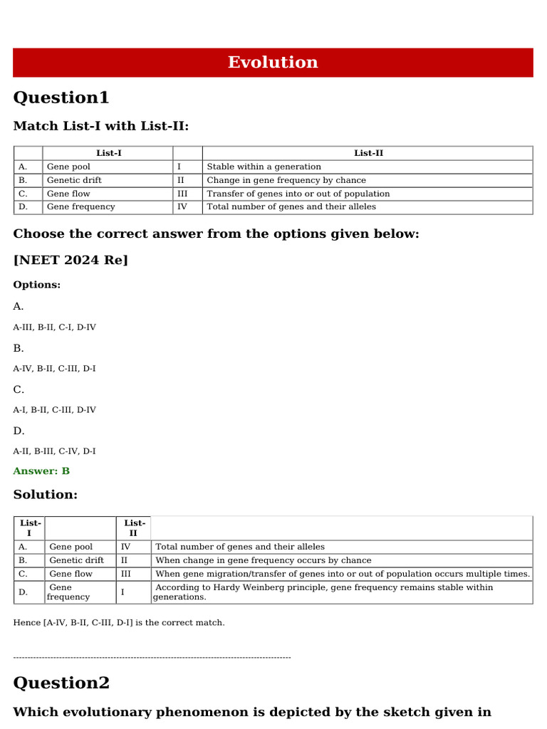 Evolution NEET PYQs | PDF | Homo | Evolution