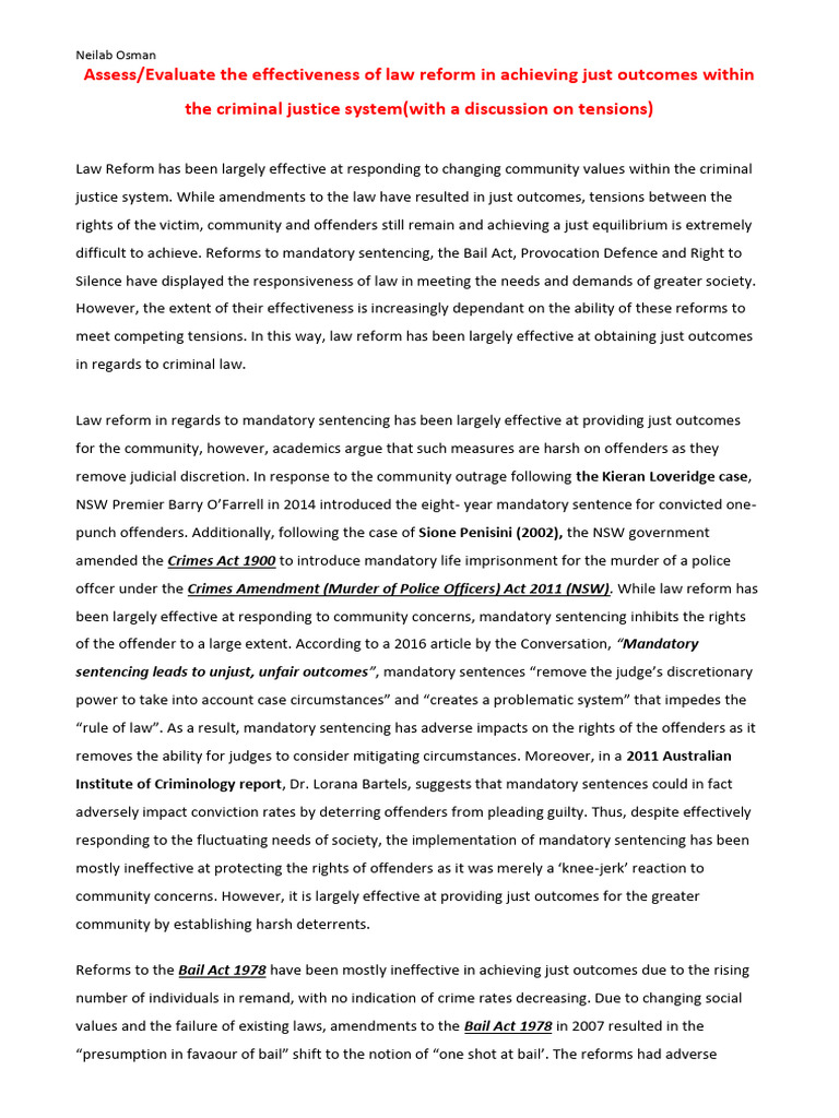 Law Reform's Impact on Justice Outcomes | PDF | Mandatory Sentencing | Bail