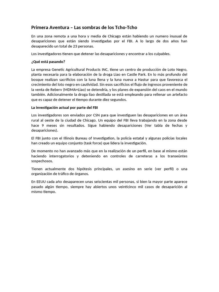 Primera Aventura - Las Sombras de Los Tcho-Tcho | PDF | Secuestro