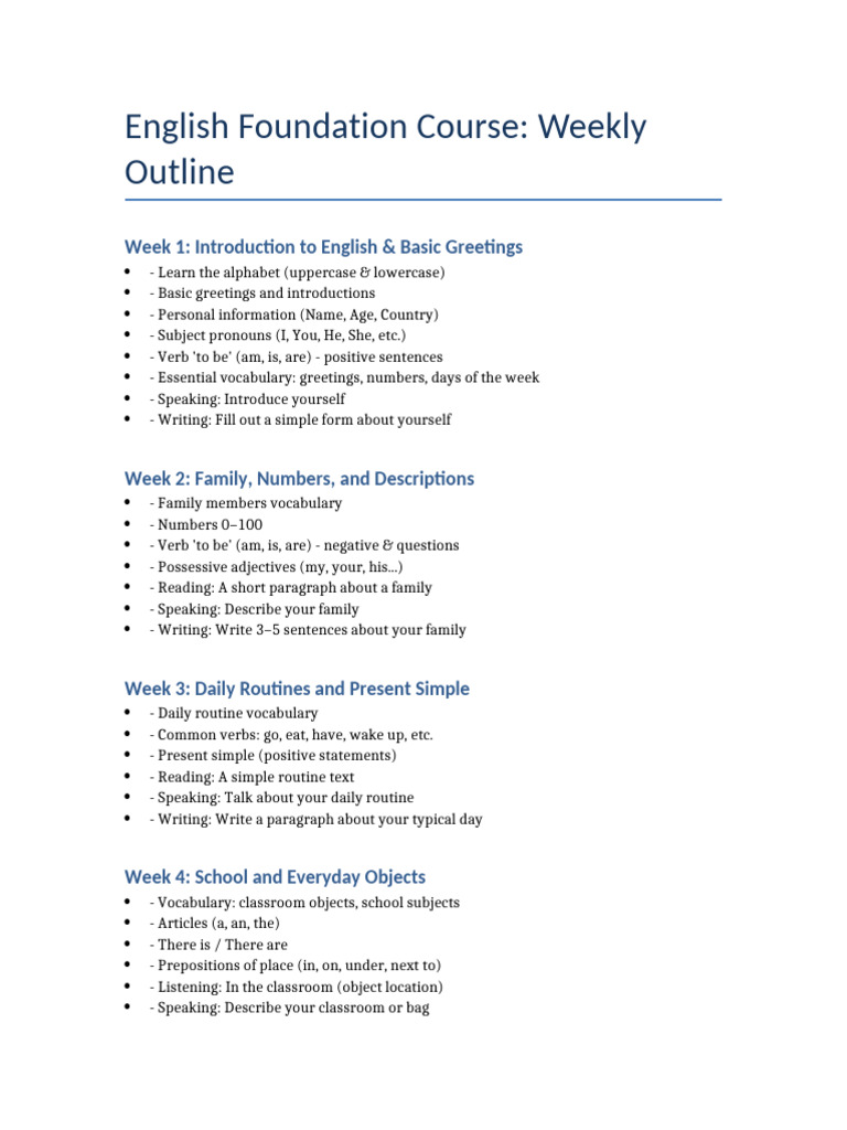 English Foundation Course Outline | PDF