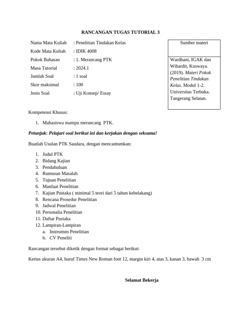 Rancangan Tugas Tutorial 3 PTK | PDF