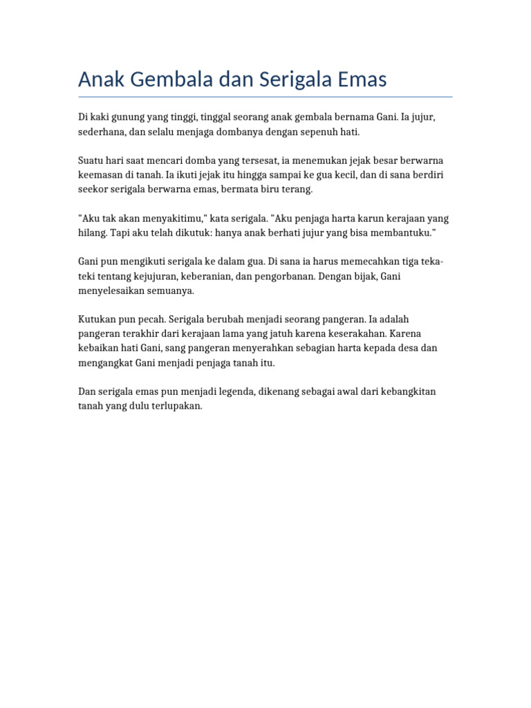 Anak Gembala Dan Serigala Emas | PDF
