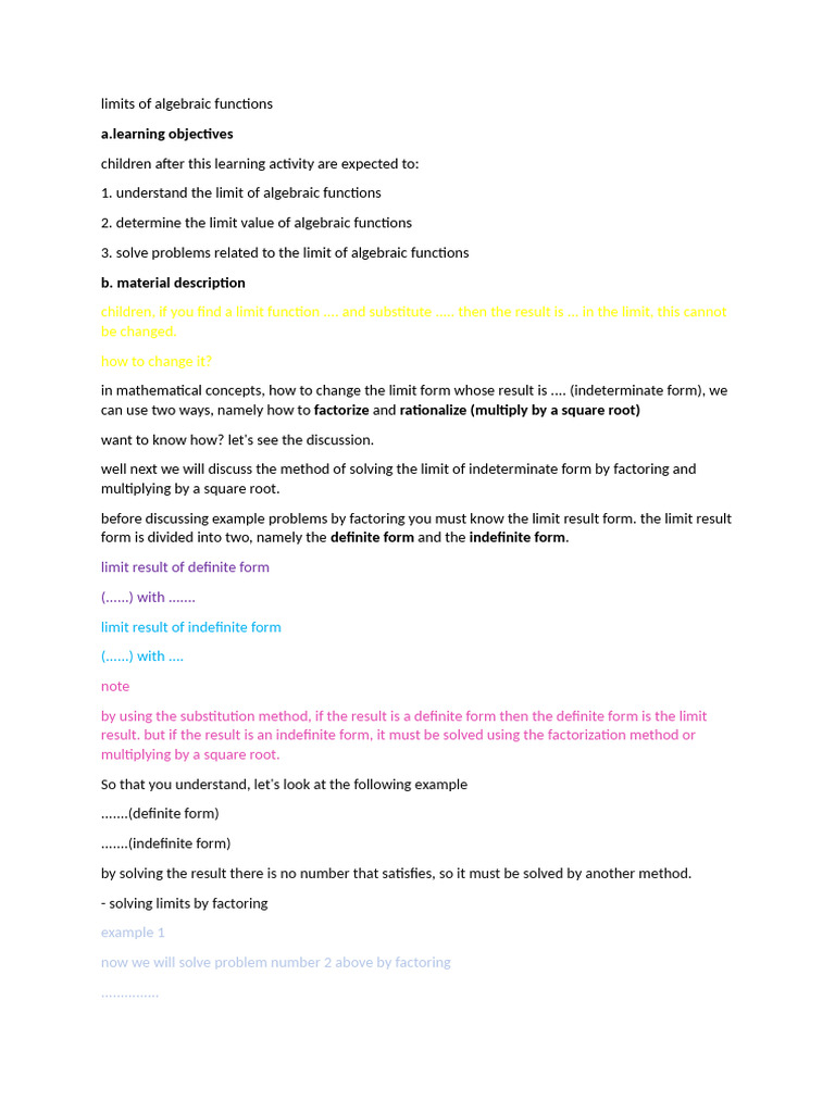Limits of Algebraic Functions Bip | PDF | Factorization | Function (Mathematics)