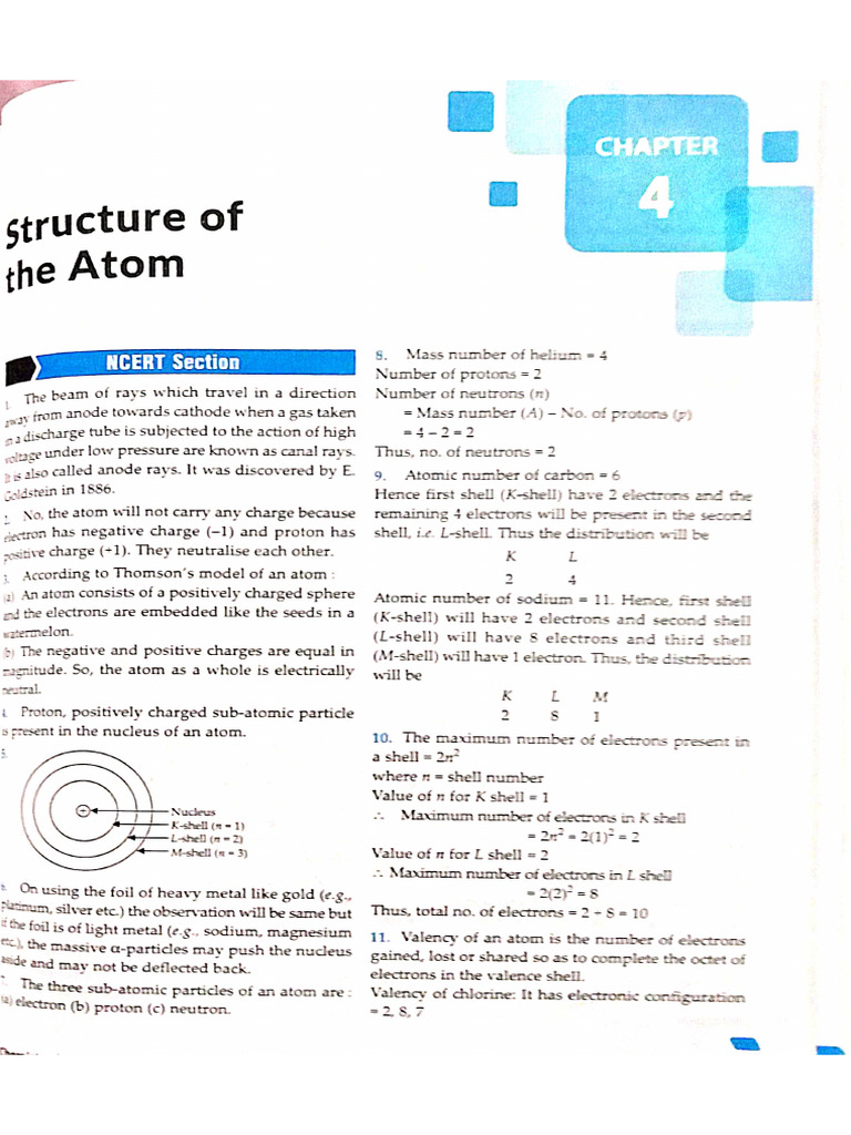 MTG Structure of Atom Class 9 AnsKey | PDF