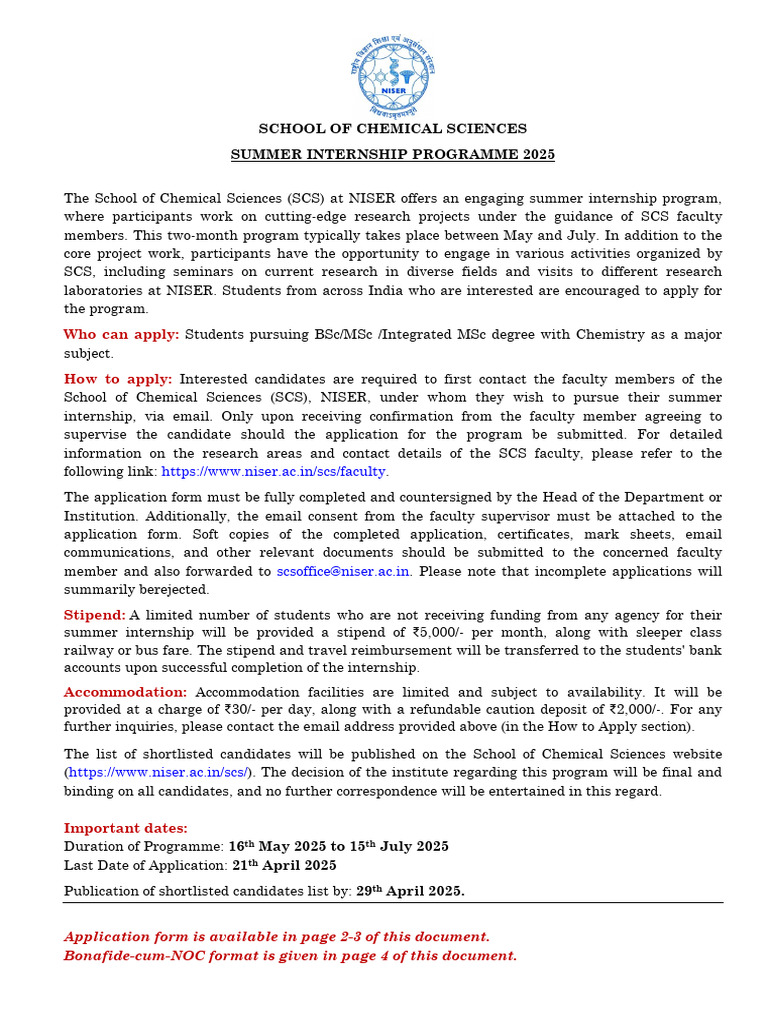 SCS Summer Internship Program 2025 | PDF