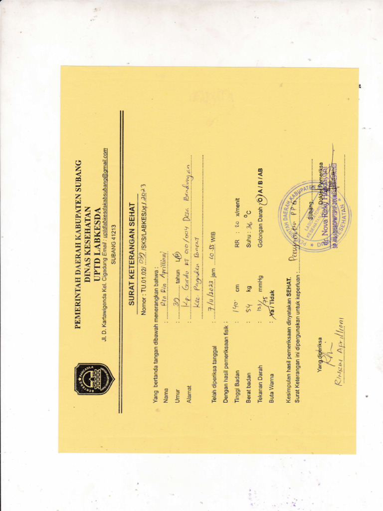 SRT Ket Sehat Rin Rin | PDF