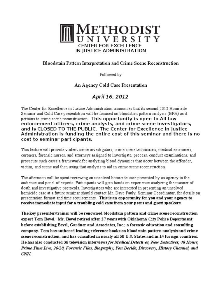 Bloodstain Pattern Analysis Seminar | PDF | Forensic Science | Crime Scene