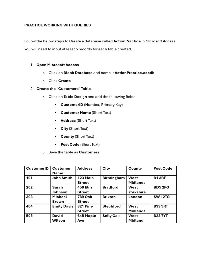 Microsoft Access Database Query Practice | PDF | Computing | Data ...