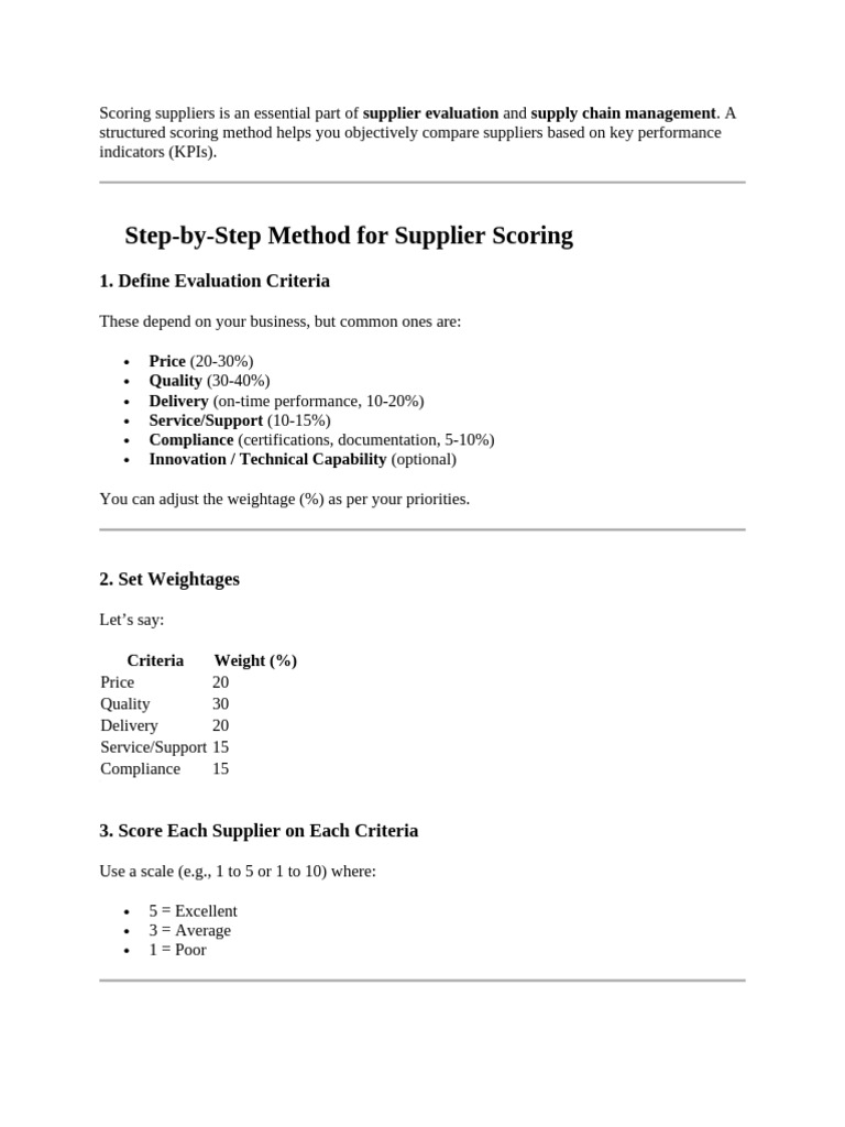Scoring Suppliers Is An Essential Part of Supplier Evaluation and Supply Chain Management | PDF ...