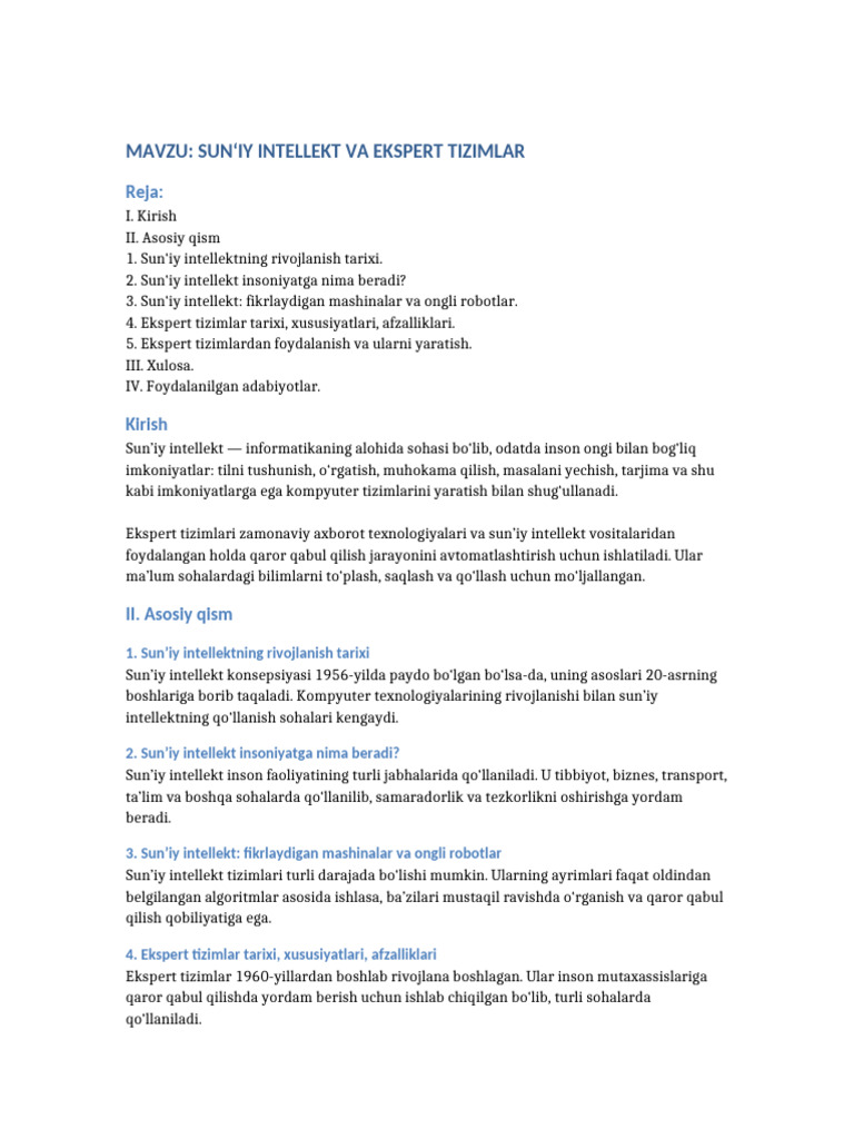 Suniy Intellekt | PDF