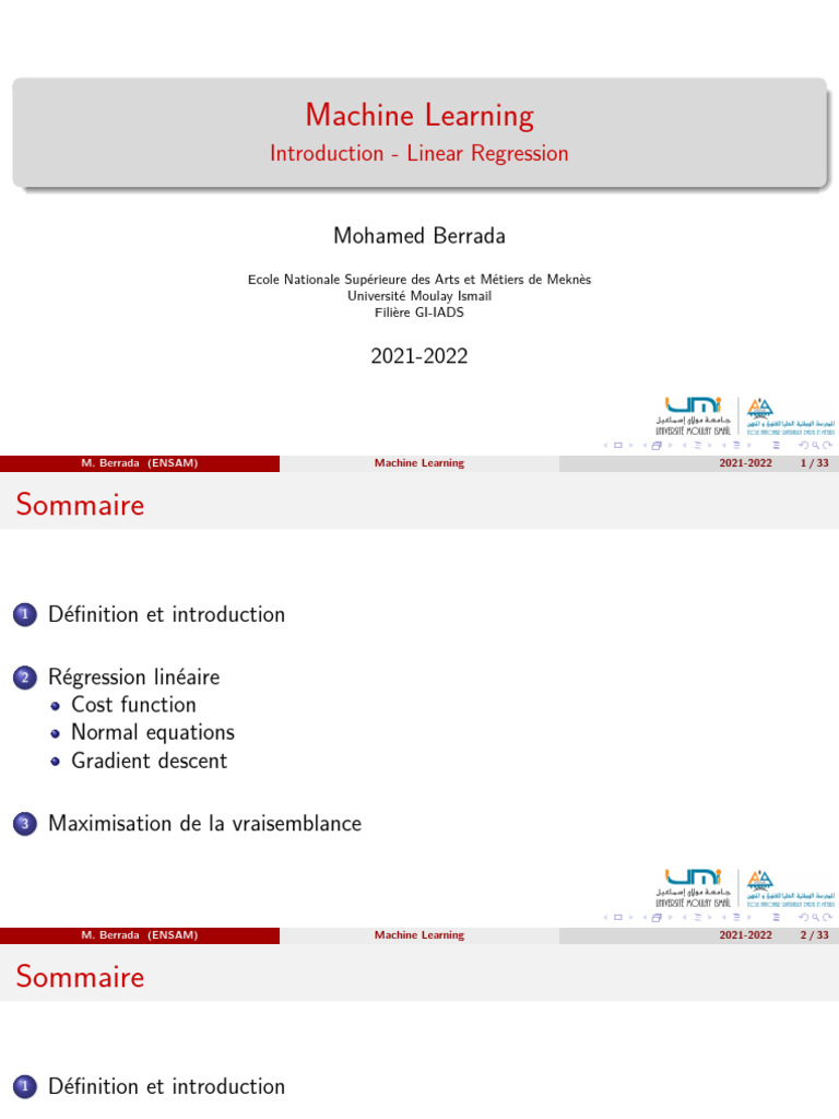 Introduction au Machine Learning et Régression | PDF | Apprentissage ...