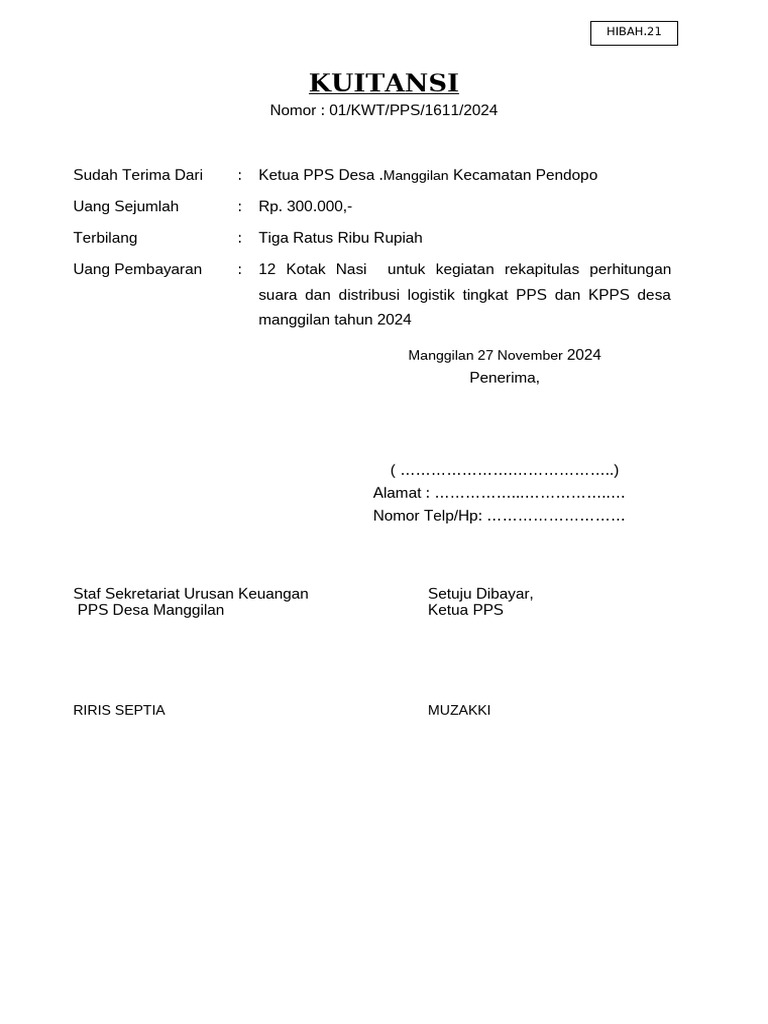 Kuitansi Distribusi PPS Ke KPPS | PDF