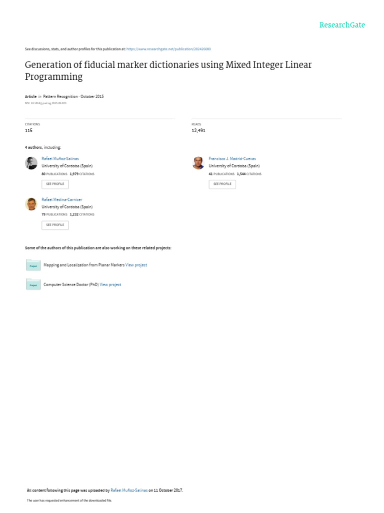 Generation of fiducial marker dictionaries using mixed integer linear programming(2015) | PDF ...