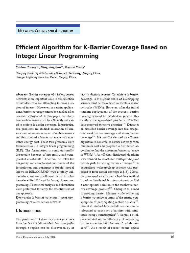 Efficient Algorithm For K Barrier Coverage Based On Integer Linear