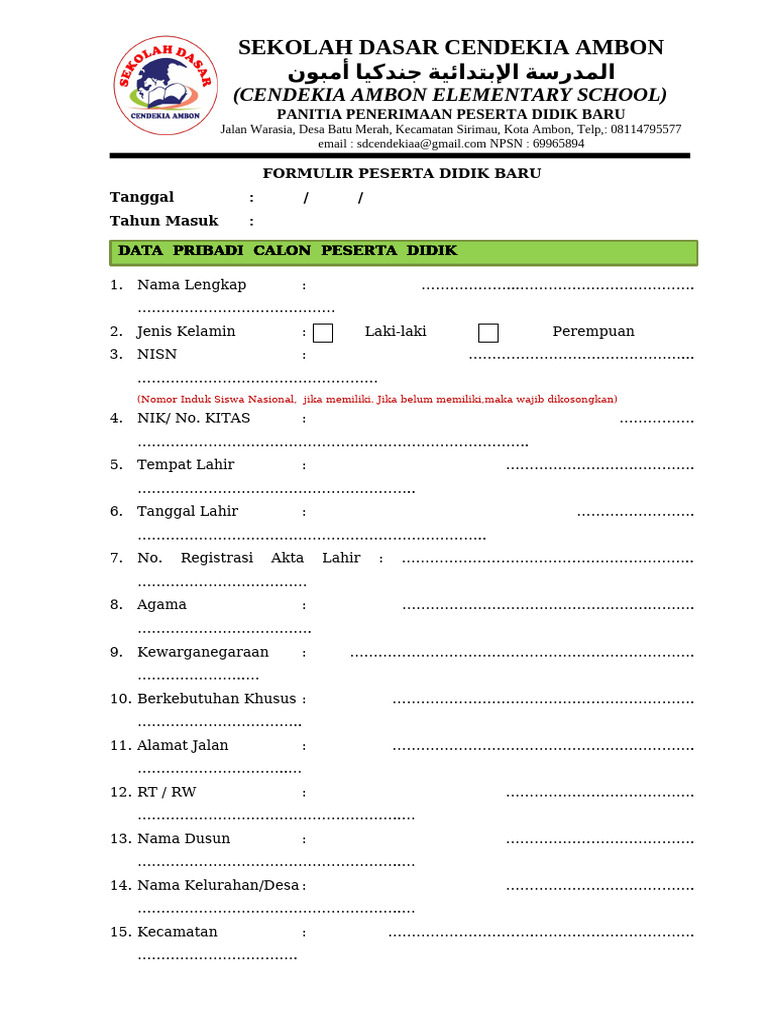 Fotocopy Formulir PPDB SD Cendekia | PDF