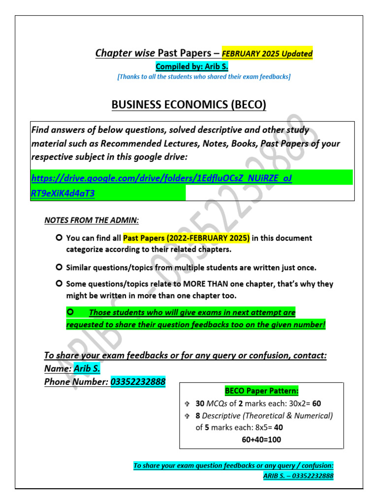 Chapterwise PP BECO - FEB'25 Updated | PDF | Elasticity (Economics ...