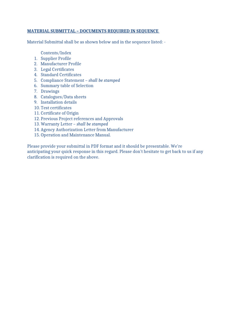 Material Submittal Requirements Guide | PDF