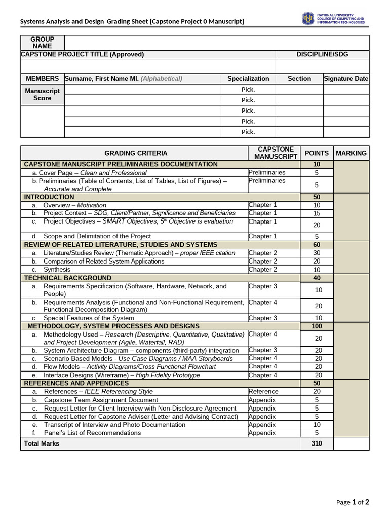 (Rubrics) Capstone Project 0 Manuscript Grading Sheet 1 | PDF | Systems ...