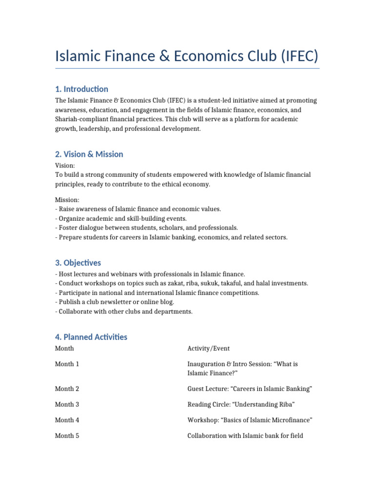 Islamic Finance Club Proposal | PDF