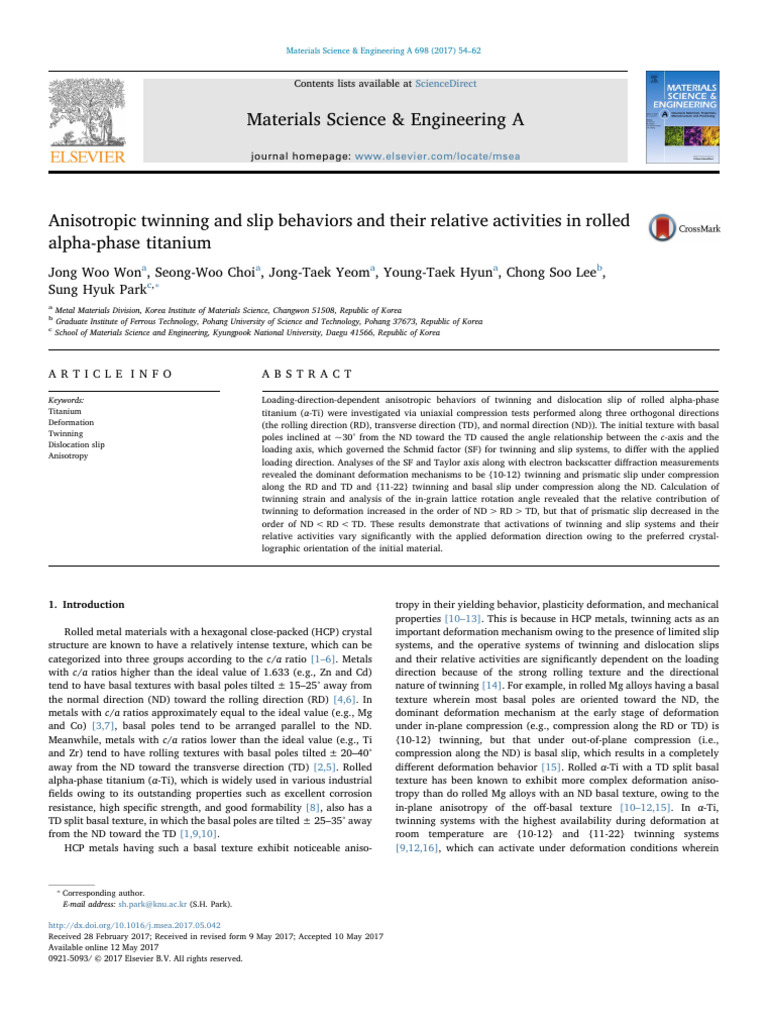 Anisotropic Deformation in Rolled α-Ti | PDF | Plasticity (Physics ...