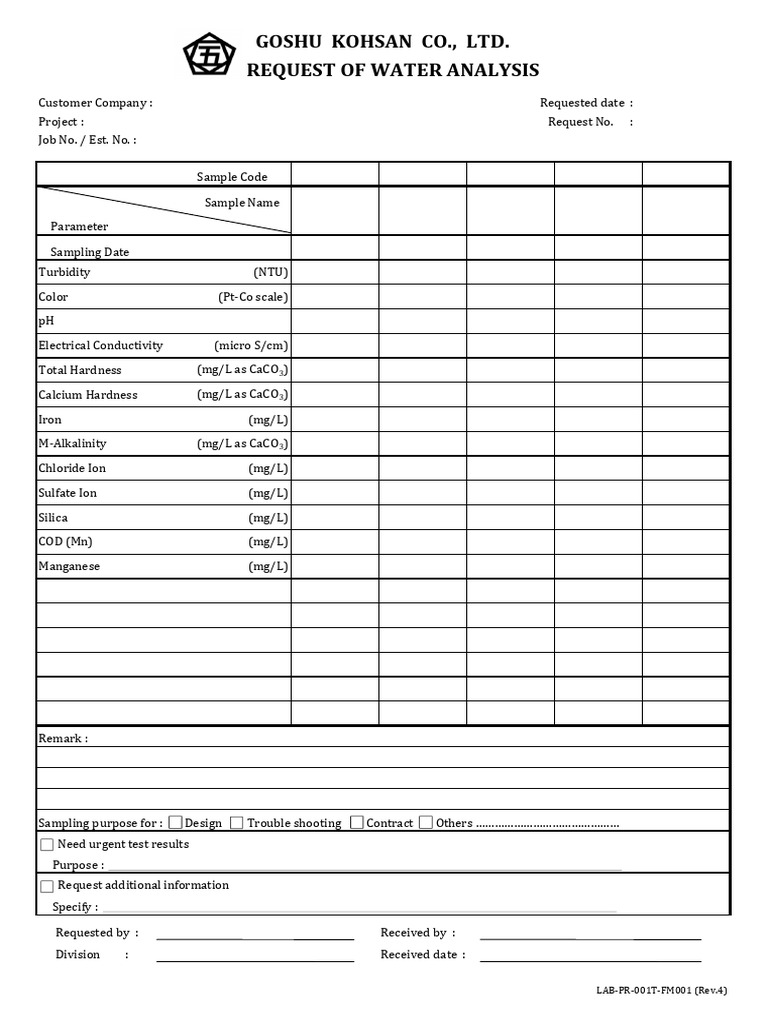 LAB-PR-001T-FM001 - (Rev.4) Request Water | PDF