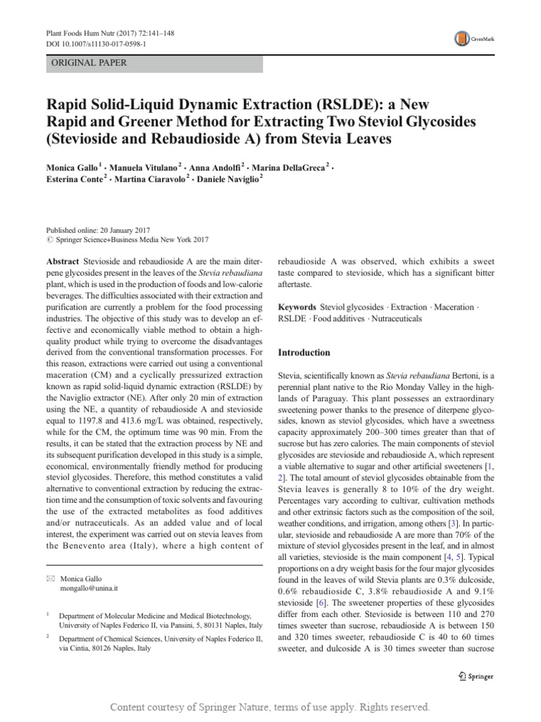 Rapid Solid-Liquid Dynamic Extraction RSLDE A New | PDF | Sugar Substitute