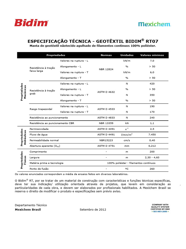 Especificacao Tecnica Geotextil Bidim RT07 174466085382038 | PDF