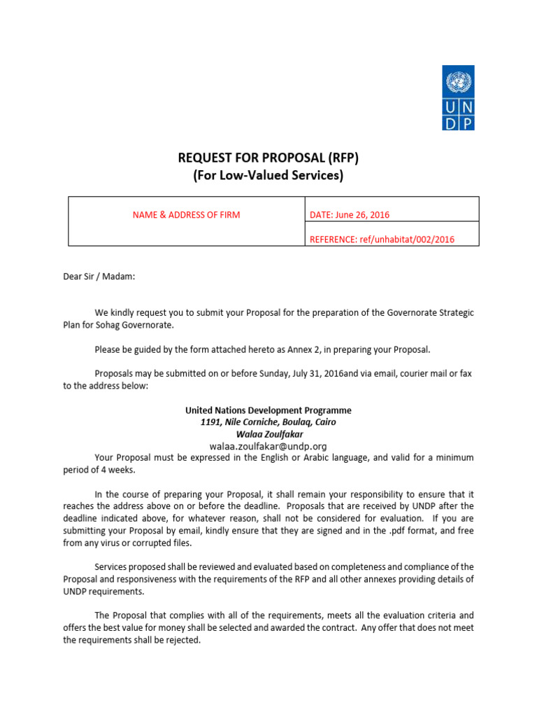 Request For Proposal (RFP) - Sohag Governorate Strategic Plan UN Habitat | PDF | Indemnity ...
