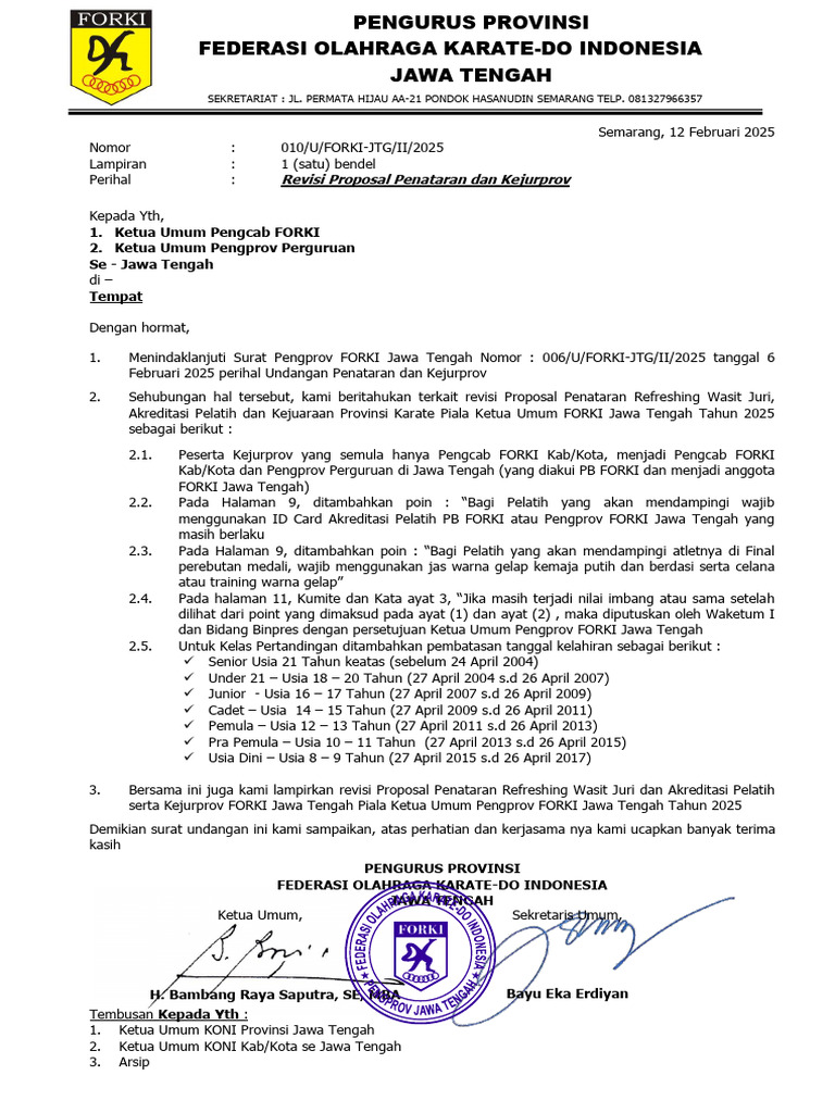 Surat Revisi Proposal Penataran Dan Kejurprov | PDF
