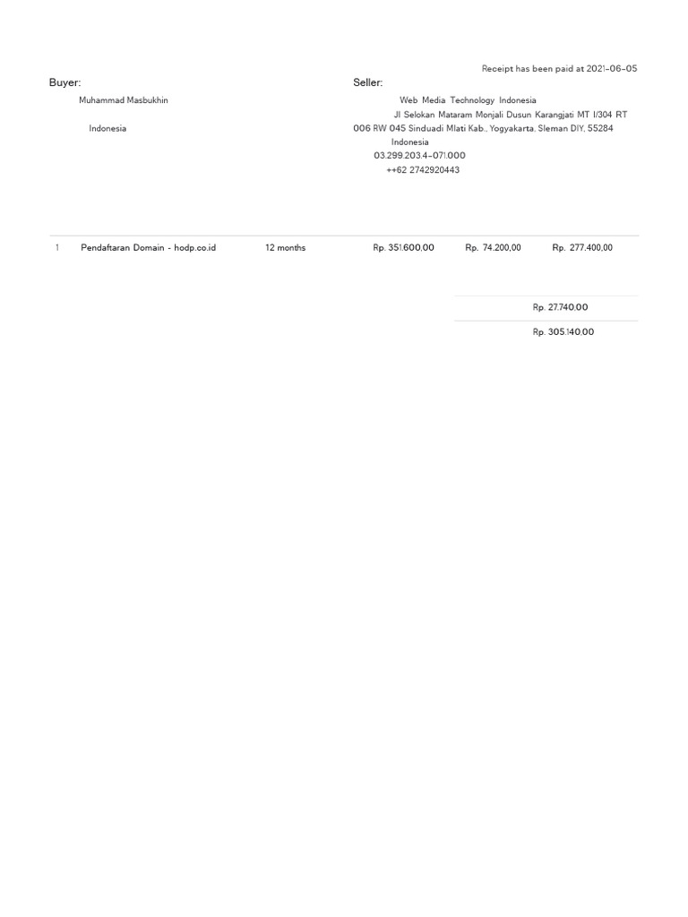 Domain Registration Receipt - hodp.co.id | PDF