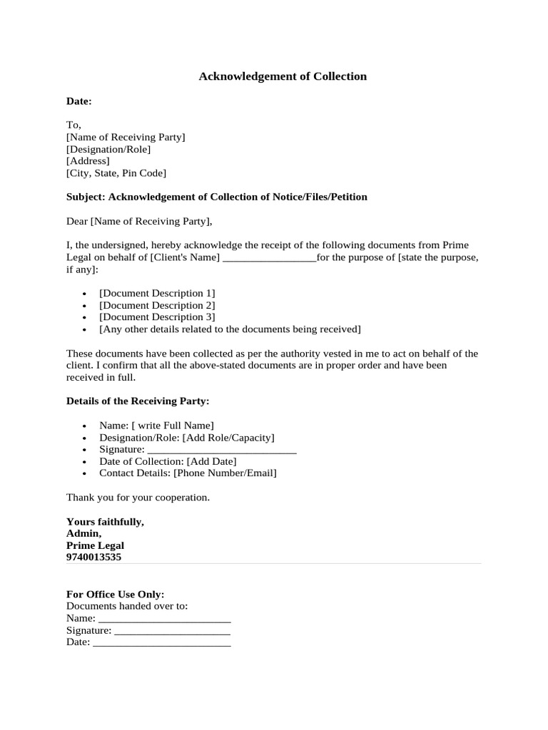 Acknowledgement of Collection | PDF