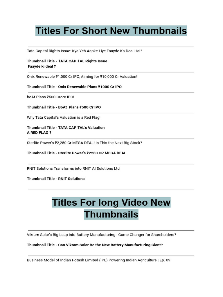 Titles For New Thumbnails | PDF