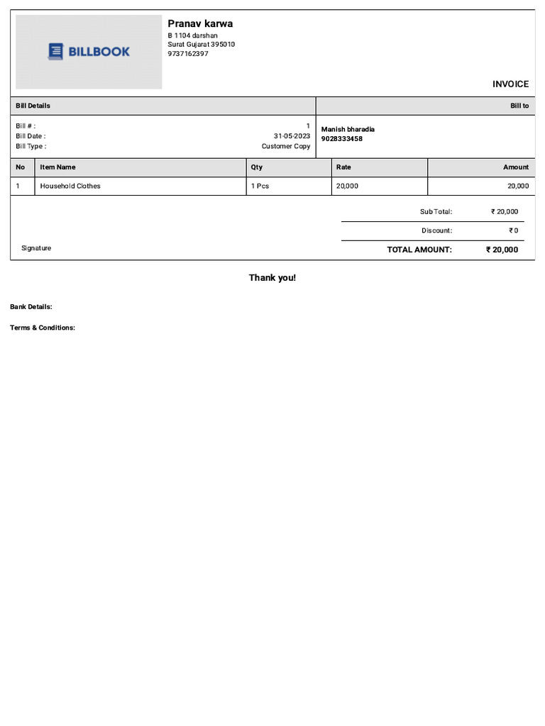 Invoice Pranav Karwa 1 Billbook | PDF