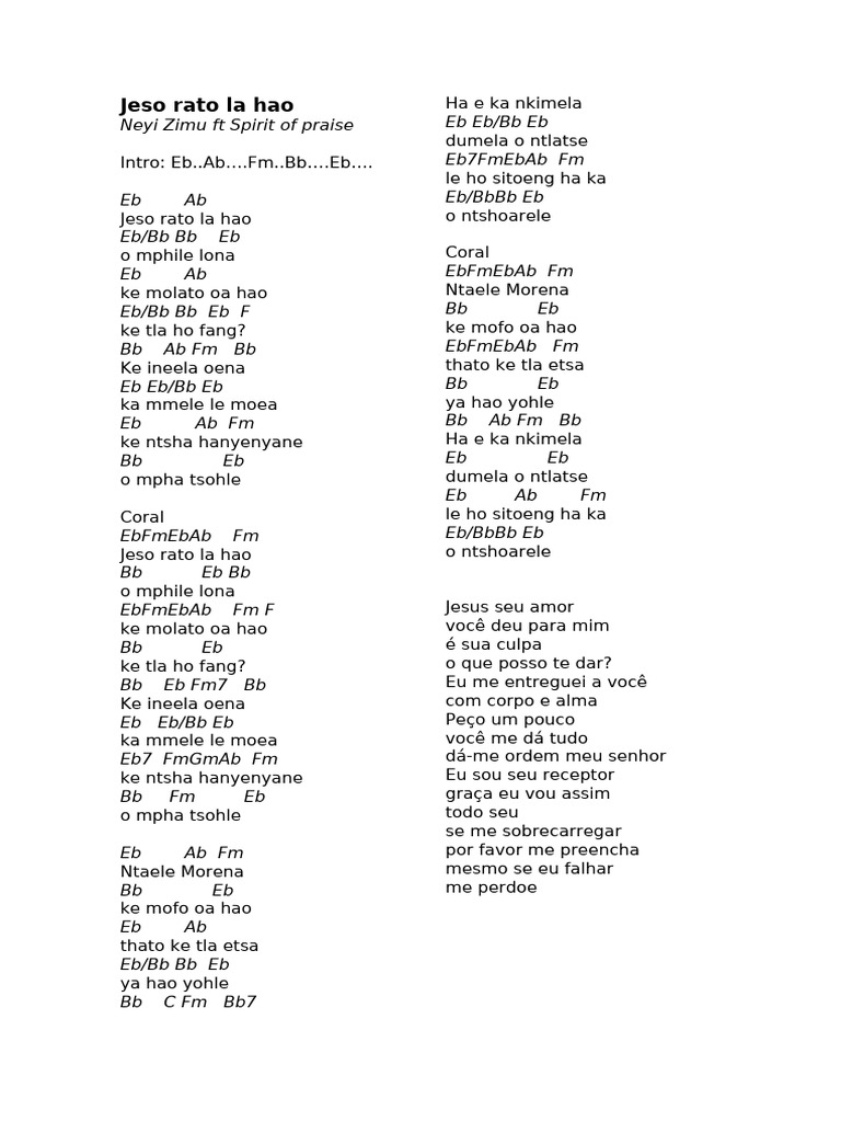 Letra da Música "Jeso Rato La Hao" | PDF