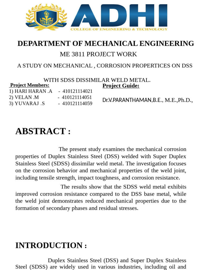 Mechanical Properties of DSS-SDSS Welds | PDF | Stainless Steel | Corrosion