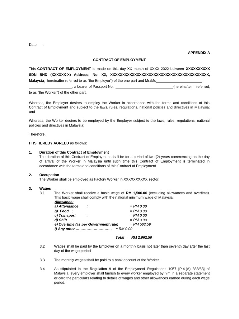 Sample Employment Contract | PDF | Employment | Labour Law