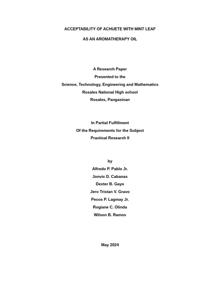 Acceptability of Achuete As A Aromatherapy Oil 1 3 1 1 | PDF ...