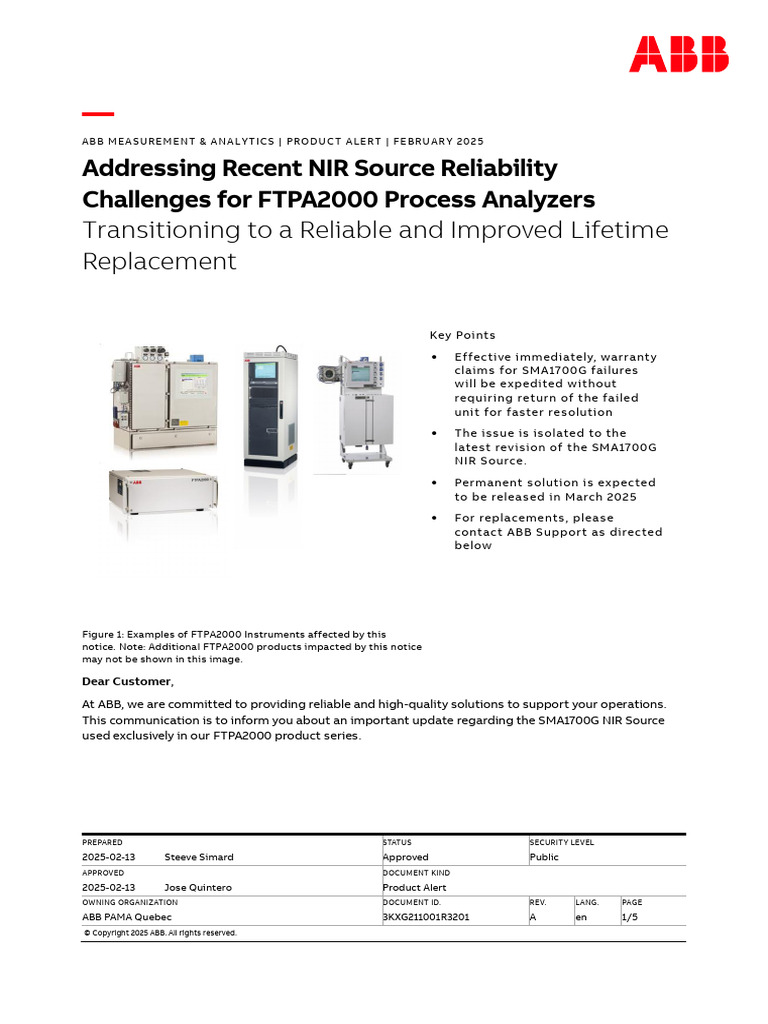 ABB Product Alert NIR Sources | PDF | Reliability Engineering